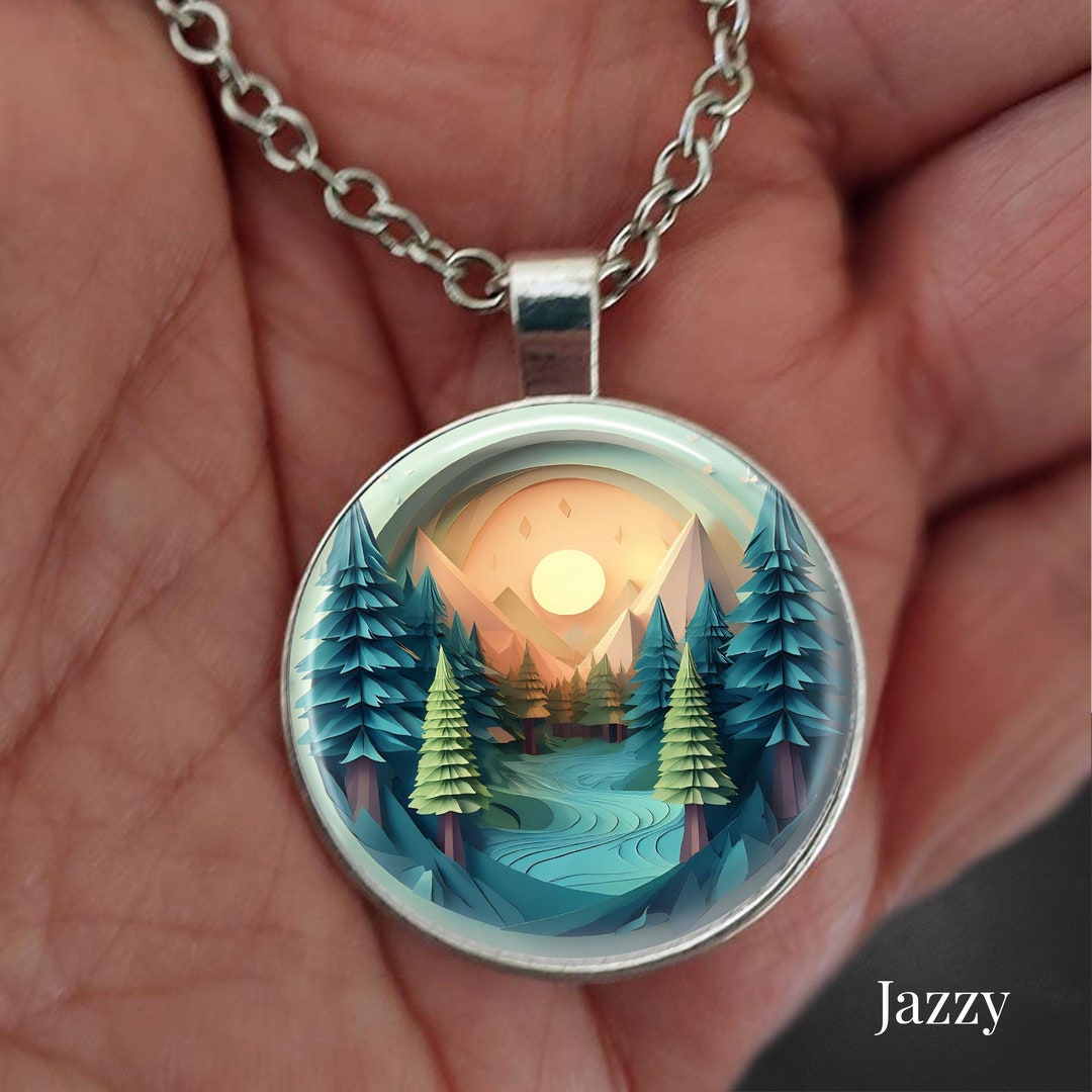 Origami Forest Pendant Necklace: Handmade Glass Dome Jewelry - Etsy