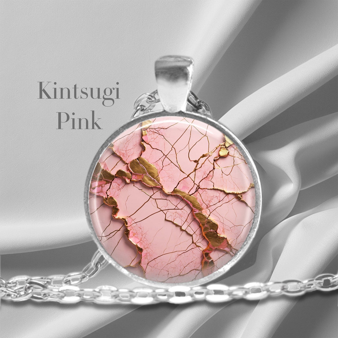 Kintsugi Pink Quote Photo Necklace, Handmade Jewelry, Glass Dome - Etsy