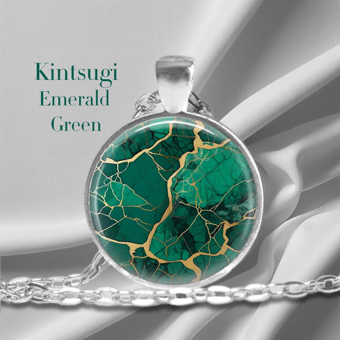 Kintsugi Emerald Green Quote Photo Necklace, Handmade Jewelry, Glass Dome - Etsy