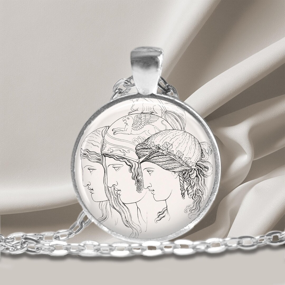 Three Grecian Heads Necklace, Photo Pendant Necklace, Beautiful Round ...