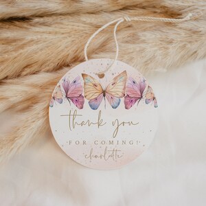 Pink Butterfly Thank You Tags, Printable Round Favor Tag Template ...