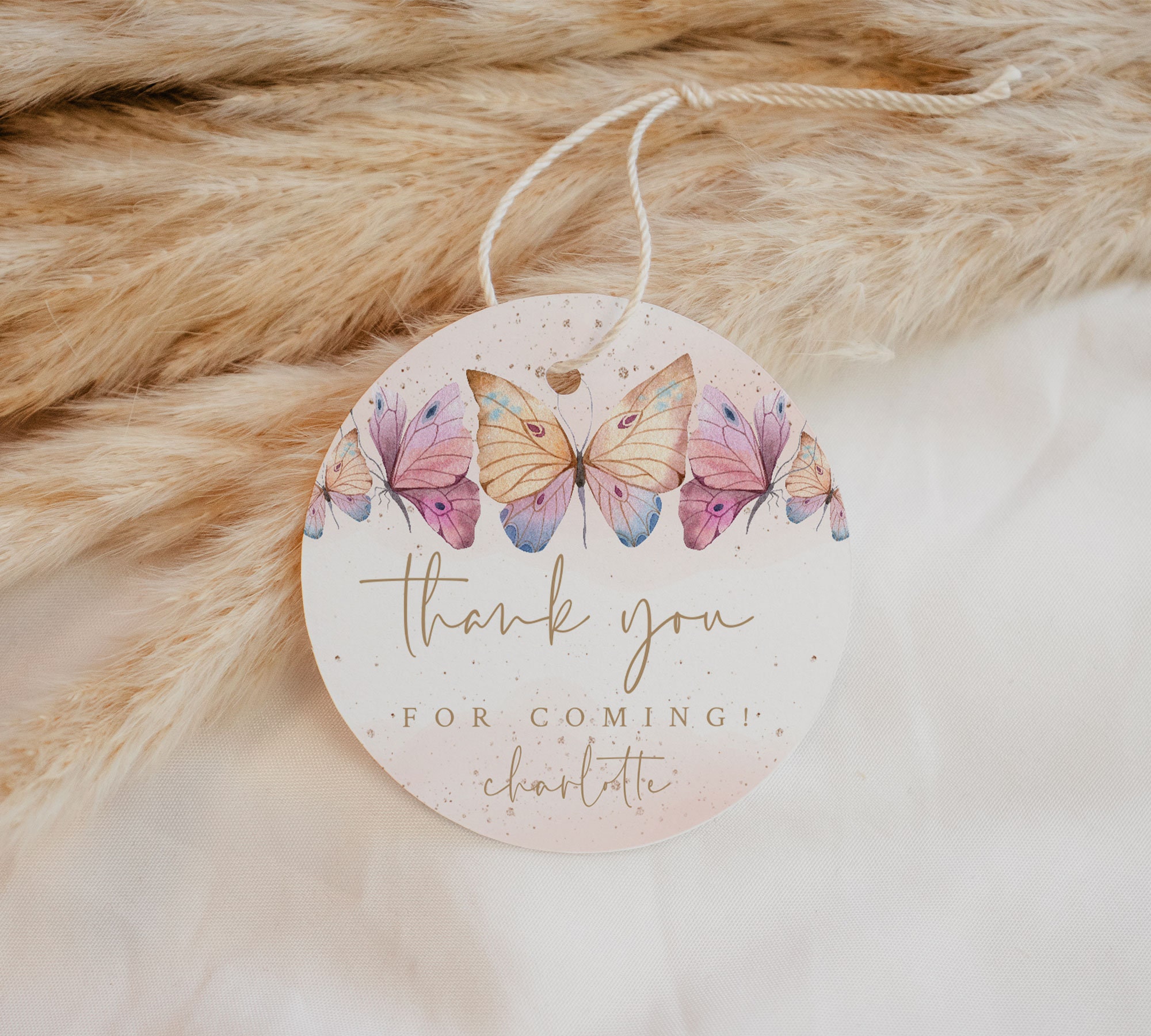 Pink Butterfly Thank You Tags, Printable Round Favor Tag Template ...