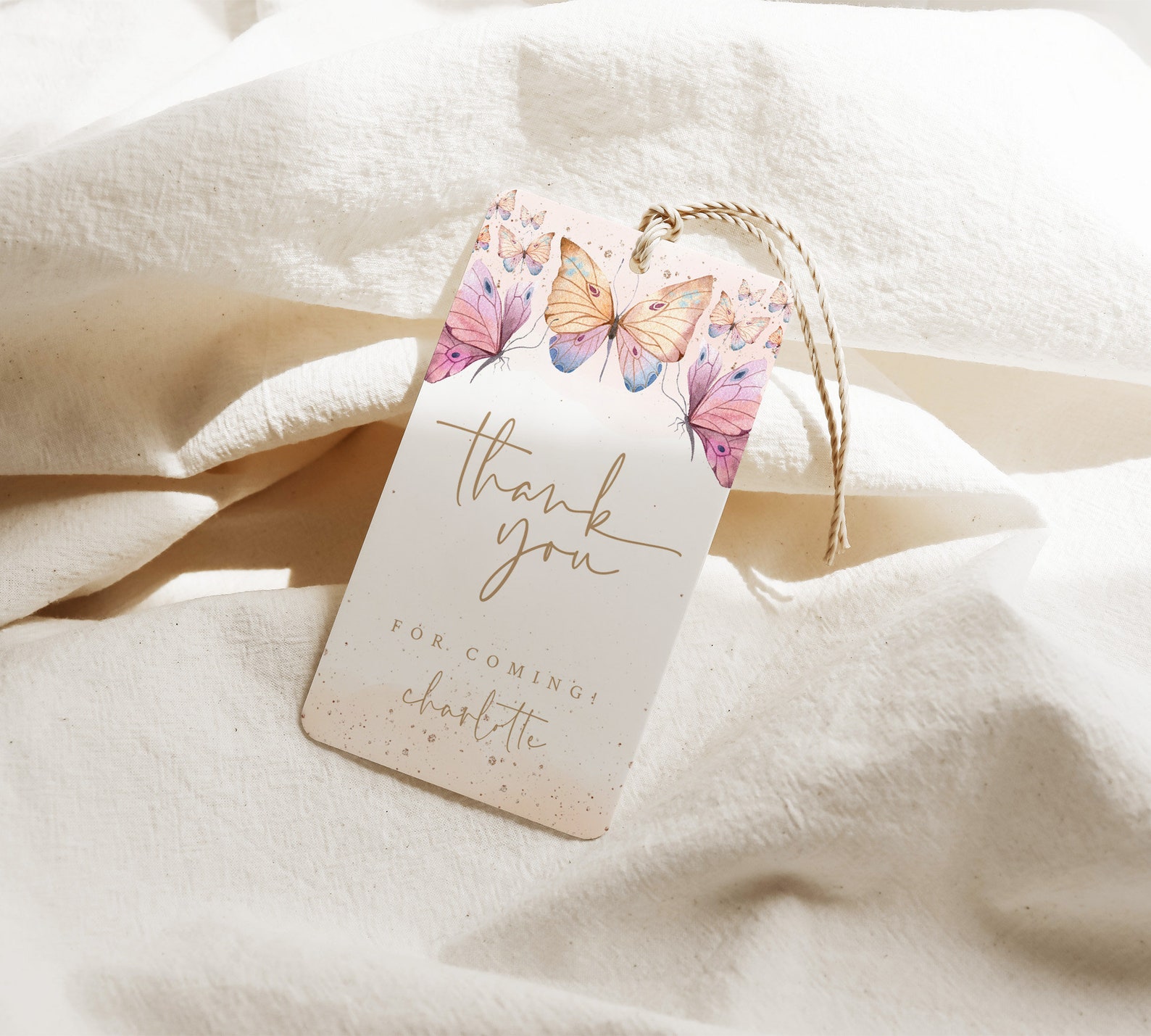 Pink Butterfly Birthday Gift Tag, Editable Gift Tags With String, Pink ...