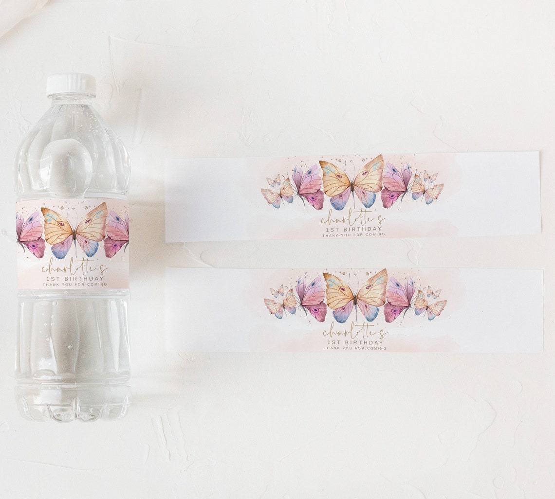 Butterfly Water Bottle Label, Printable Water Bottle Label, Butterfly ...