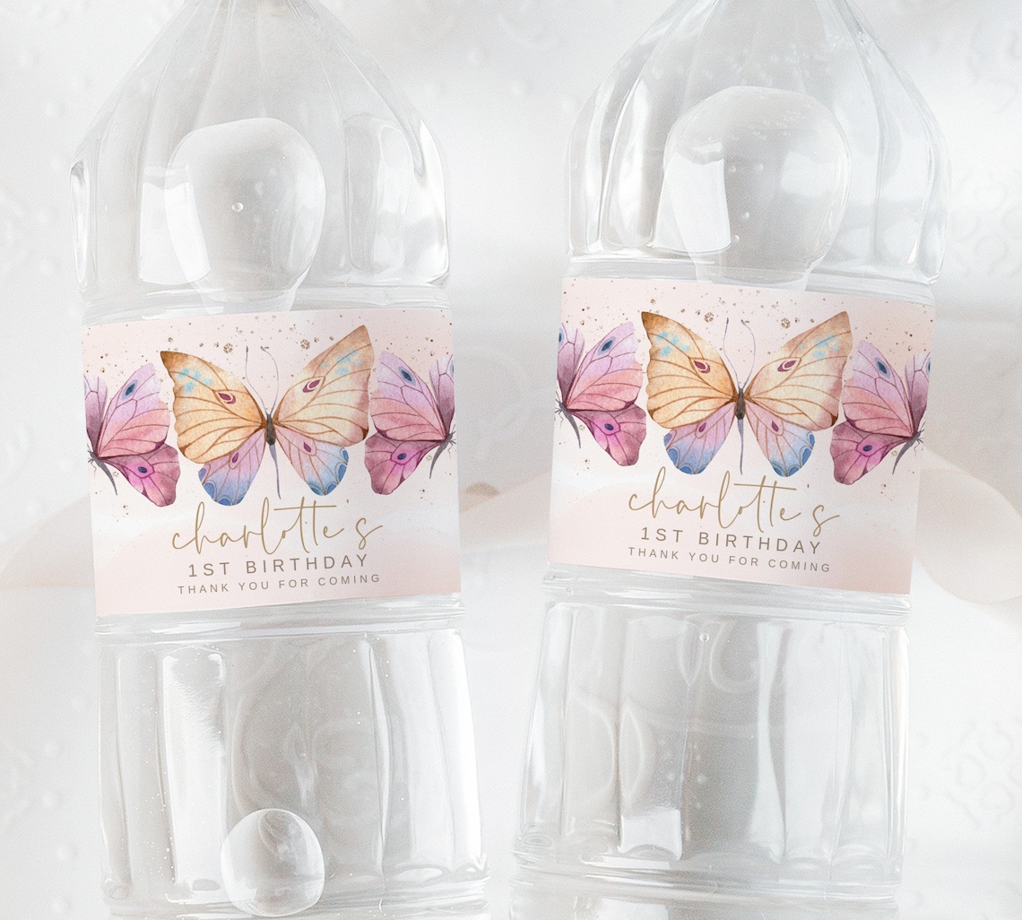 Butterfly Water Bottle Label, Printable Water Bottle Label, Butterfly ...