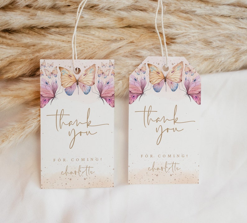 Pink Butterfly Birthday Gift Tag, Editable Gift Tags With String, Pink ...