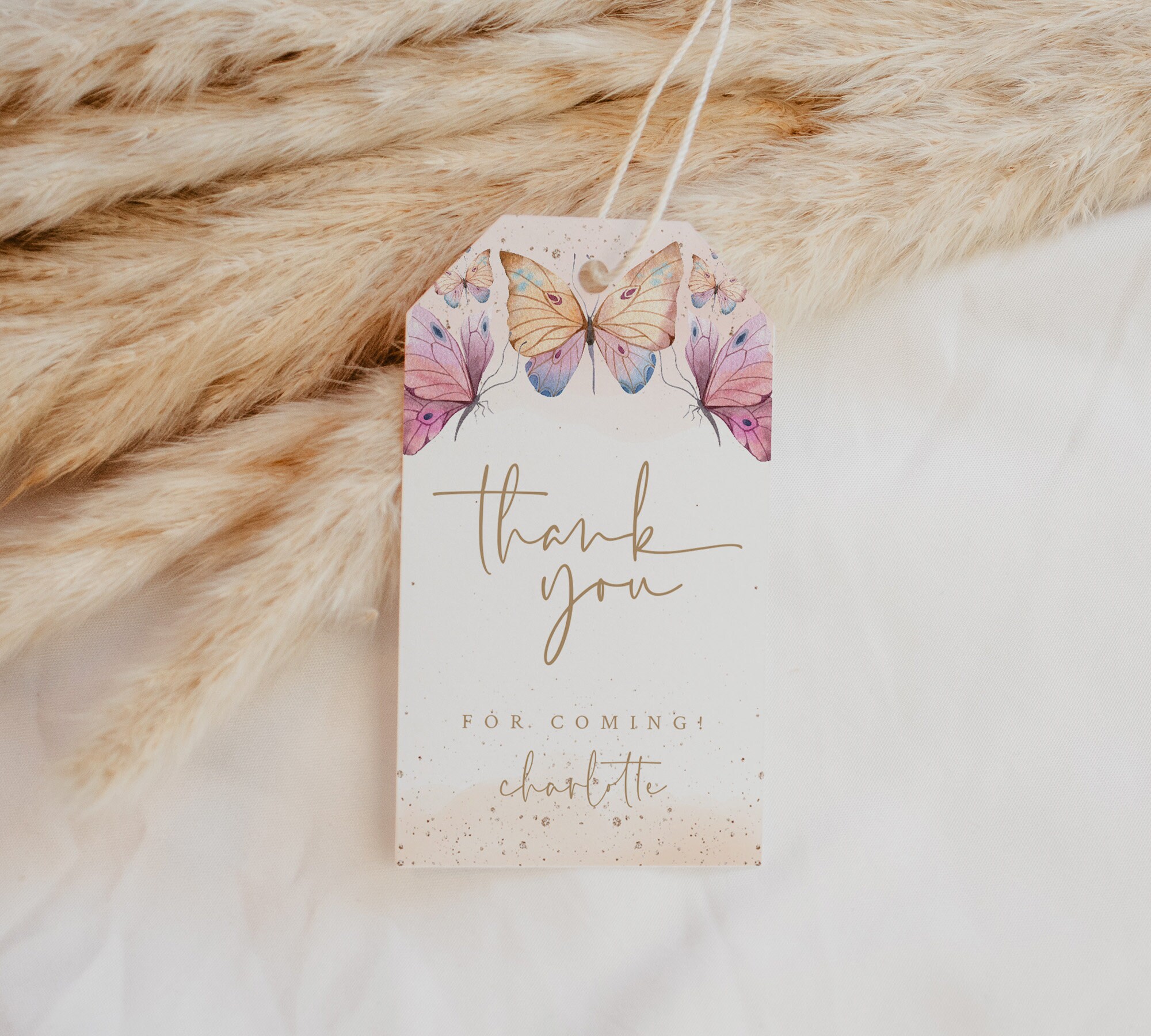 Pink Butterfly Birthday Gift Tag, Editable Gift Tags With String, Pink ...