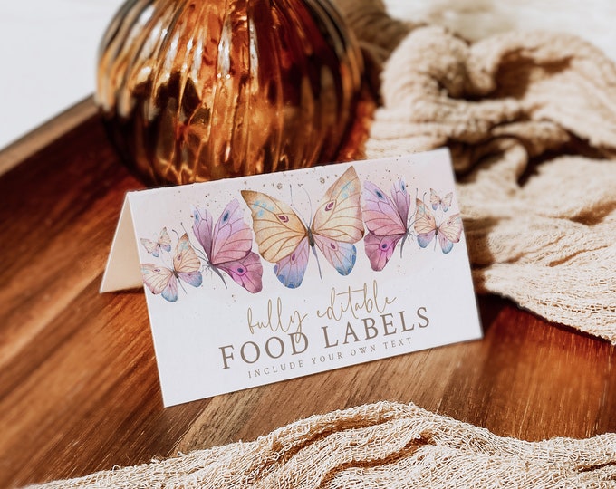 Editable Food Labels, Rainbow Butterfly Food Label Card, 1st Birthday ...