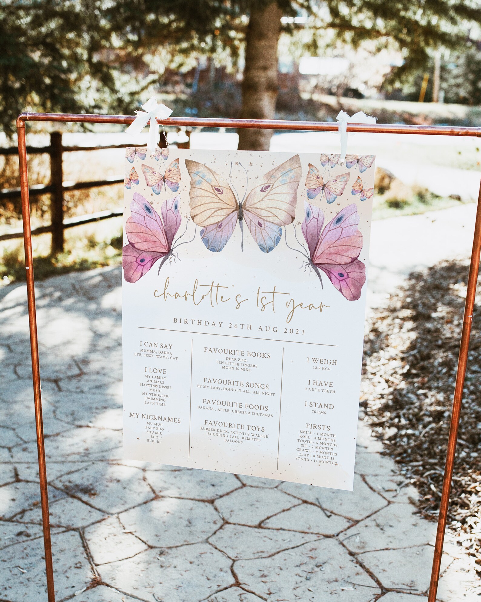 First Birthday Milestone Board Template, Pink Butterfly Milestone Board ...