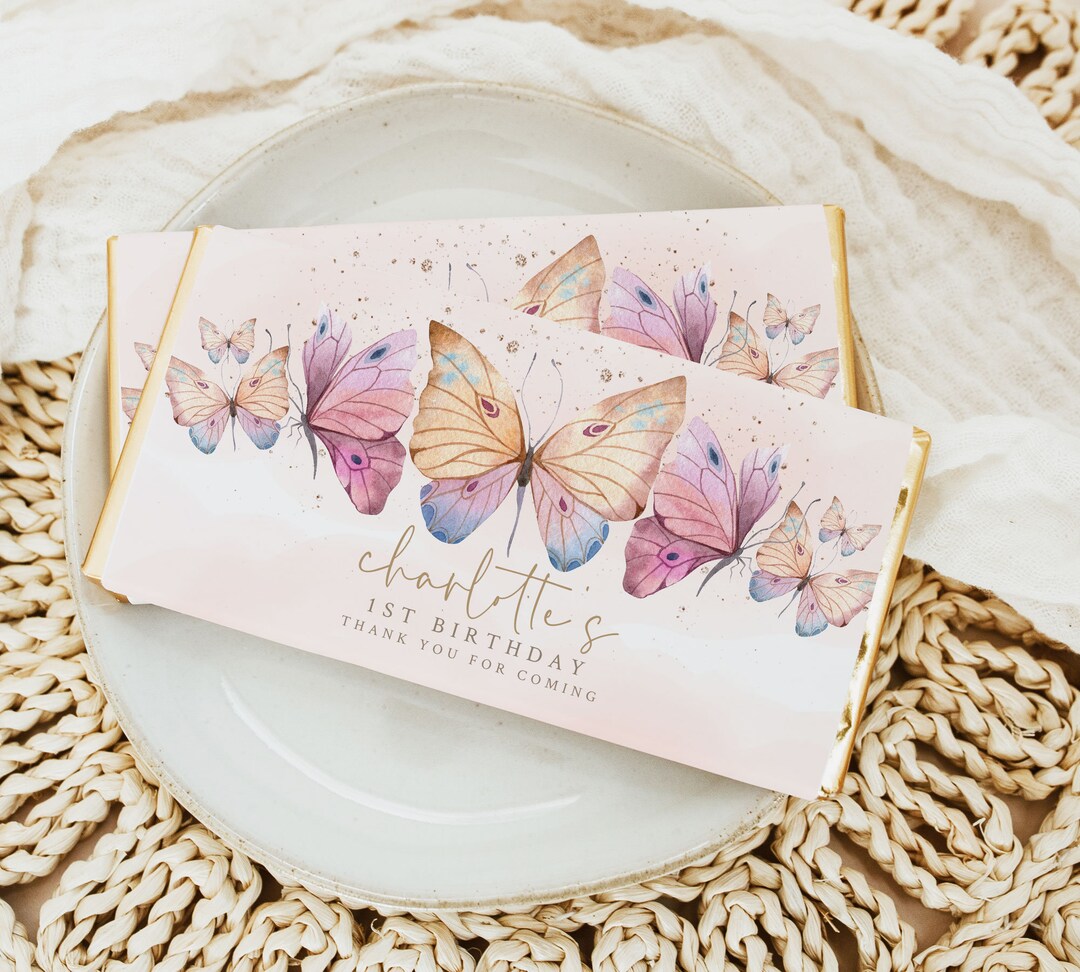 Butterfly Chocolate Bar Wrapper, 1st Birthday Candy Bar Wrapper ...