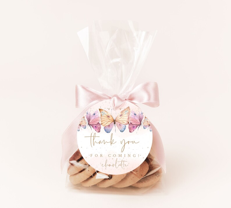 Pink Butterfly Thank You Tags, Printable Round Favor Tag Template ...