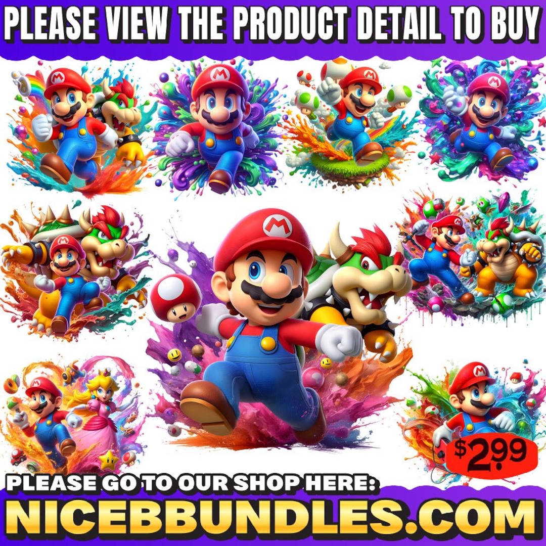 8 PNG Super Mario Splash and Watercolor Digital Design PNG File for ...