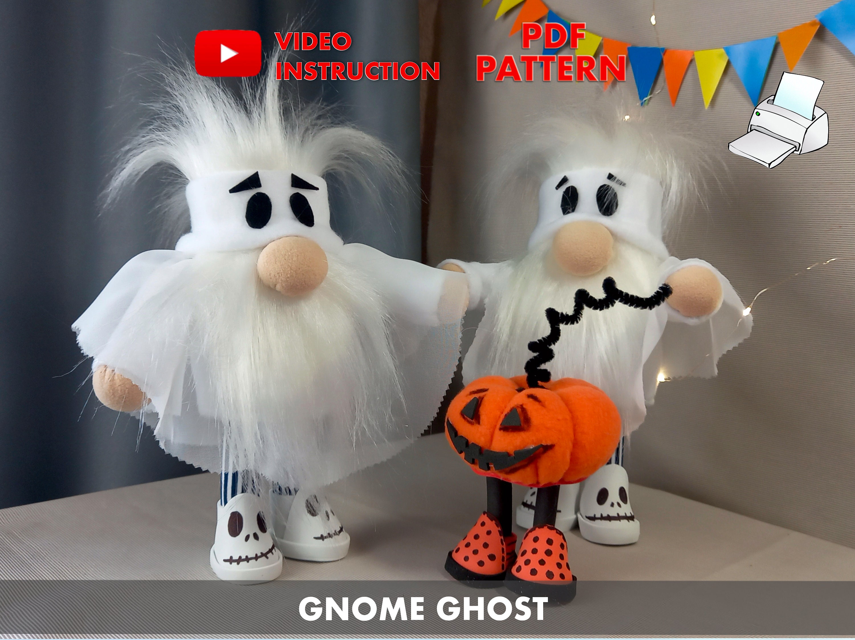 Gnome Ghost PDF Patterns Halloween Pattern Scandinavian Gnome, White ...