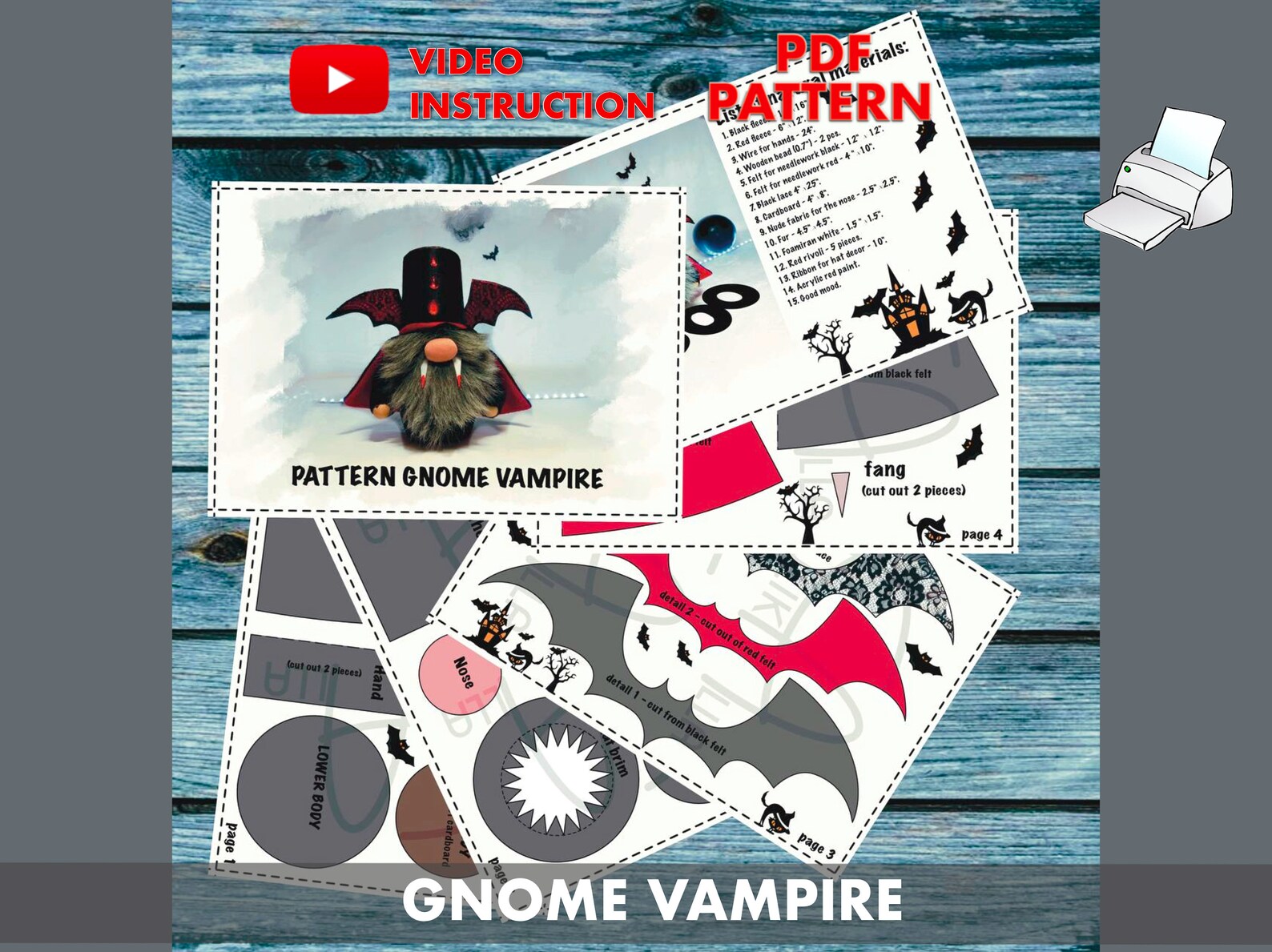 Vampire Gnome Sewing Pattern: DIY Halloween Decor (PDF Pattern) - Etsy