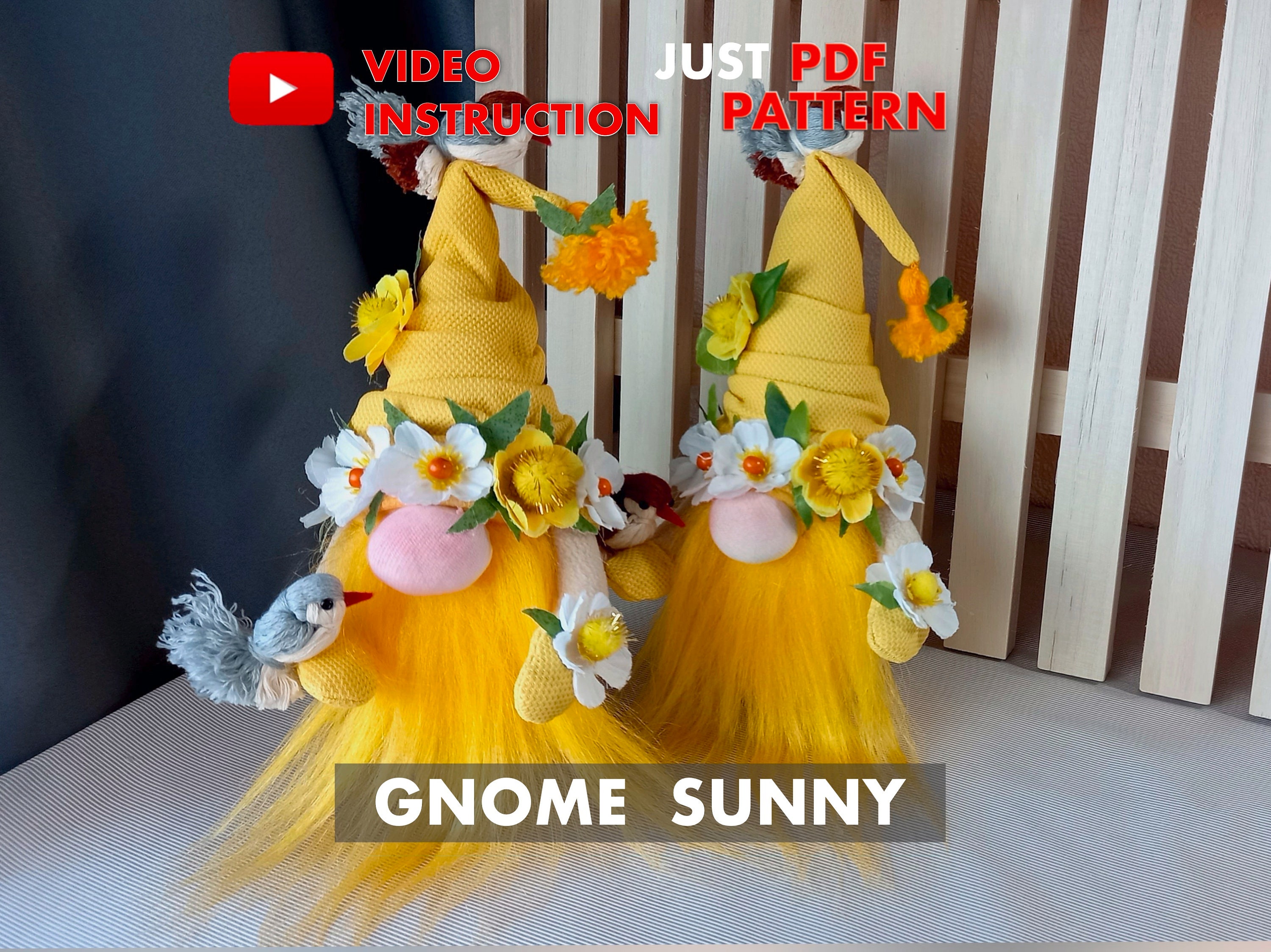 Sunny Gnome Pattern Pdf Scandinavian Gnome Yellow Bird Gnome DIY ...
