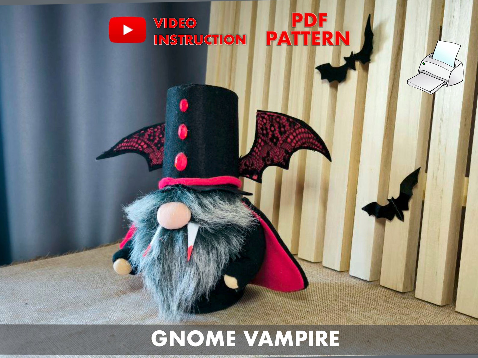 Vampire Gnome Sewing Pattern: DIY Halloween Decor (PDF Pattern) - Etsy