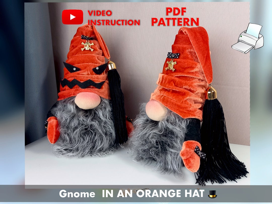Halloween Autumn Gnome Pattern PDF Scandinavian Gnome, Orange Gnome DIY ...