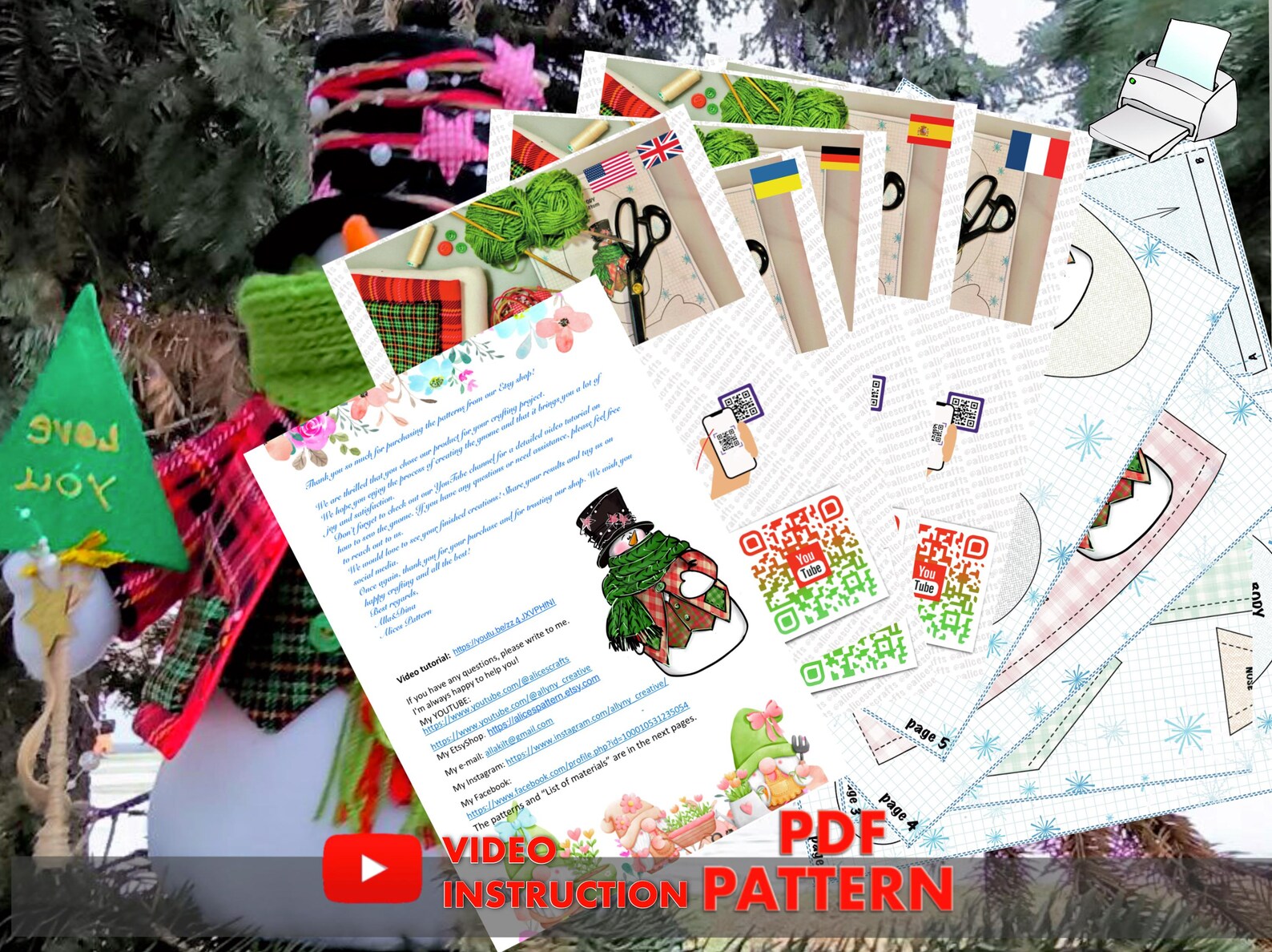 Snowman Sewing Pattern PDF: 35cm Christmas Decoration (video Tutorial ...