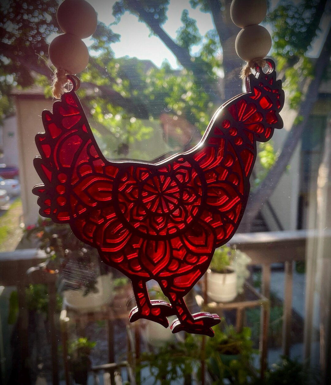 Chicken Suncatcher Wood and Acrylic With Chain and Suction Cup/chicken ...