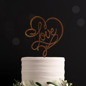 Rustic Wooden Wedding Cake Topper: Love Heart, Personalized Decor - Etsy