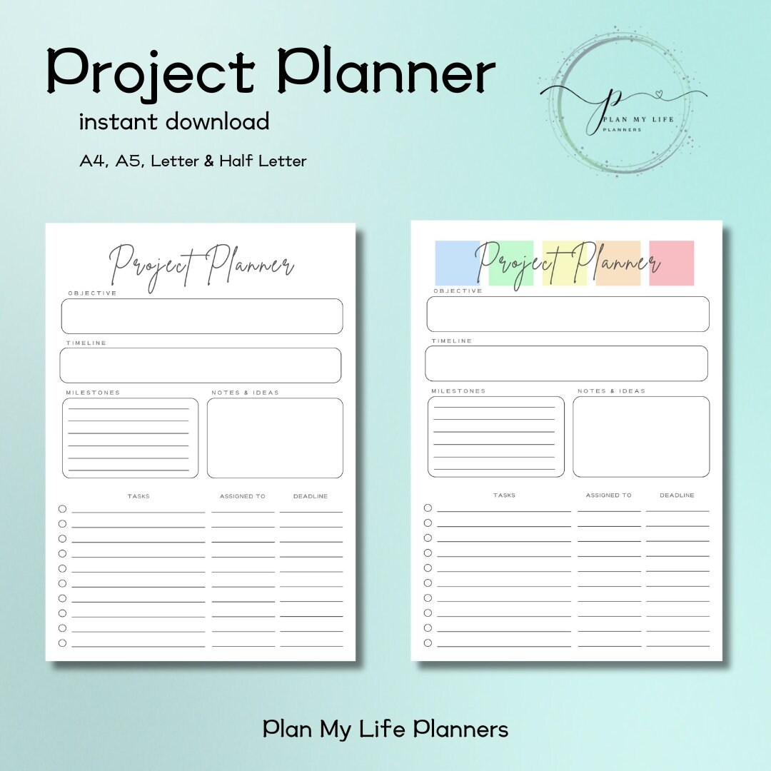 Project Planner, Digital, Instant Download, Printable, A4, A5, Letter ...