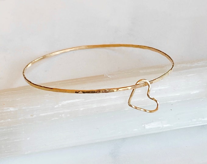 Gold Heart Bangle Bracelet / Layering Bracelet / Gold Heart Bangle - Etsy