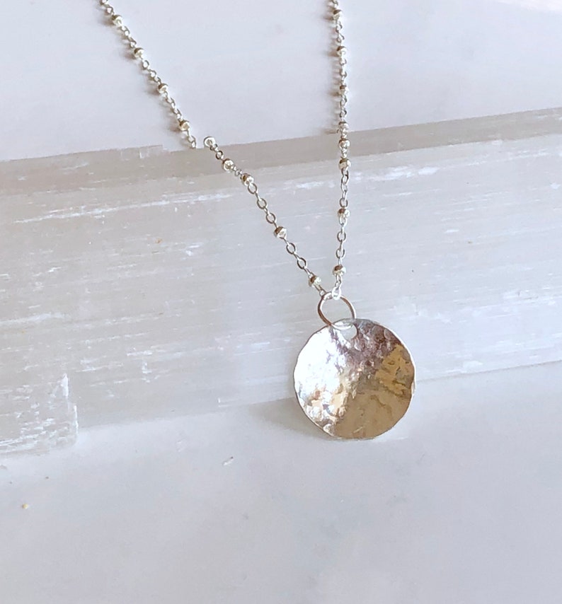 Hammered silver disk necklace | Etsy