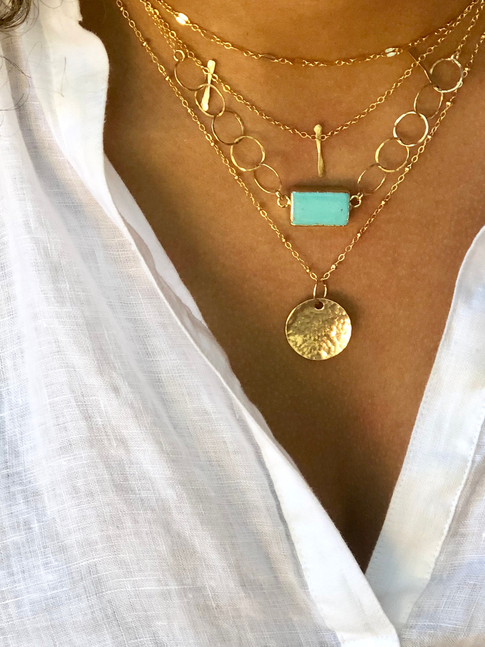 Hammered silver disk necklace | Etsy