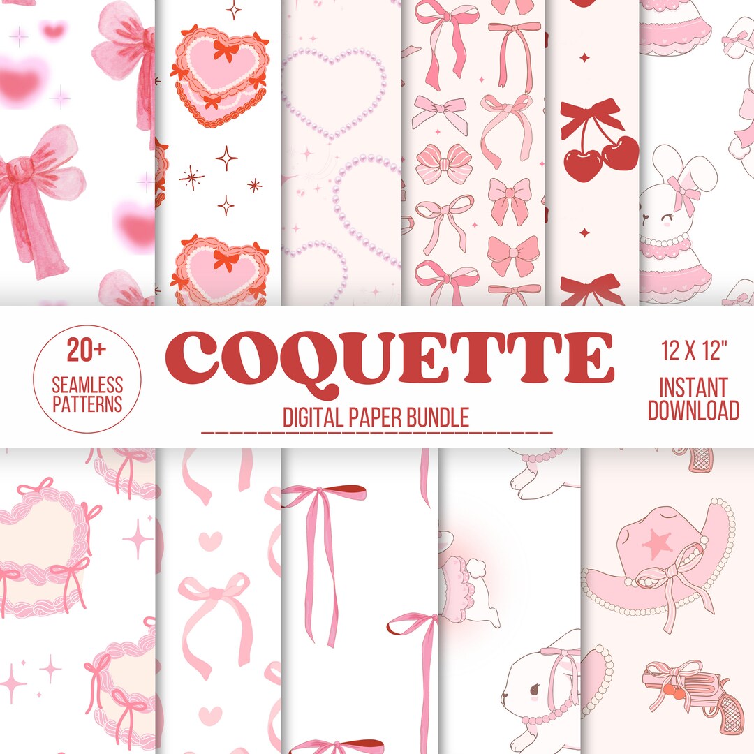 Seamless Digital Paper Bundle Coquette Bow Ribbon Png Jpg Pink Girly 20 ...