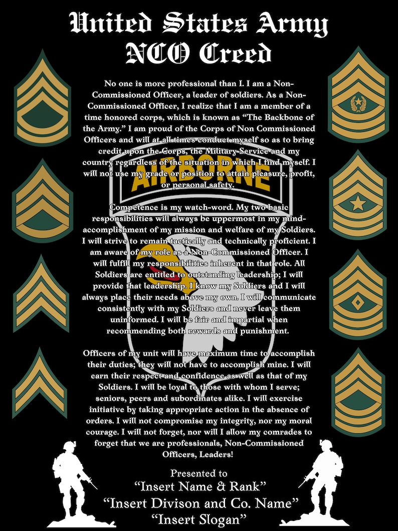 US Army NCO Creed of the Noncommissioned Officer Personalized - Etsy