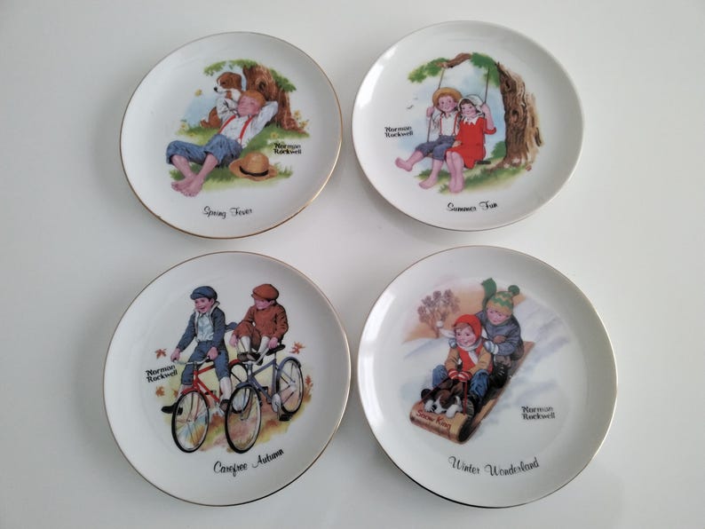 Norman Rockwell Vintage 4 Seasons Plates. Spring Fever, Summer Fun ...