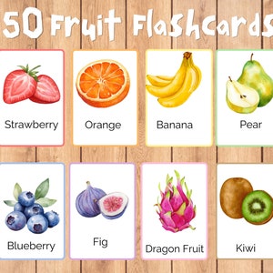 50 Fruits Cards, Fruits Flashcards, Printable Real Pictures Flashcards ...