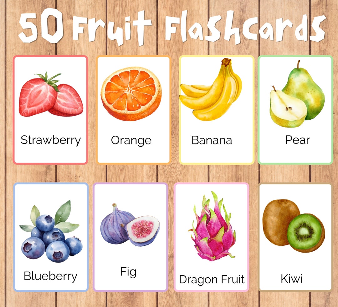 50 Fruits Cards, Fruits Flashcards, Printable Real Pictures Flashcards ...