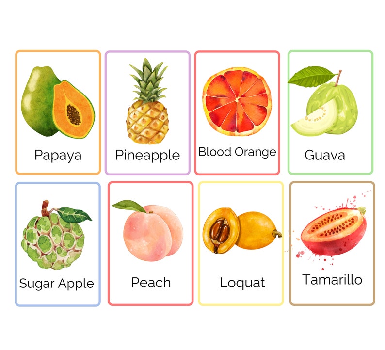 50 Fruits Cards, Fruits Flashcards, Printable Real Pictures Flashcards ...