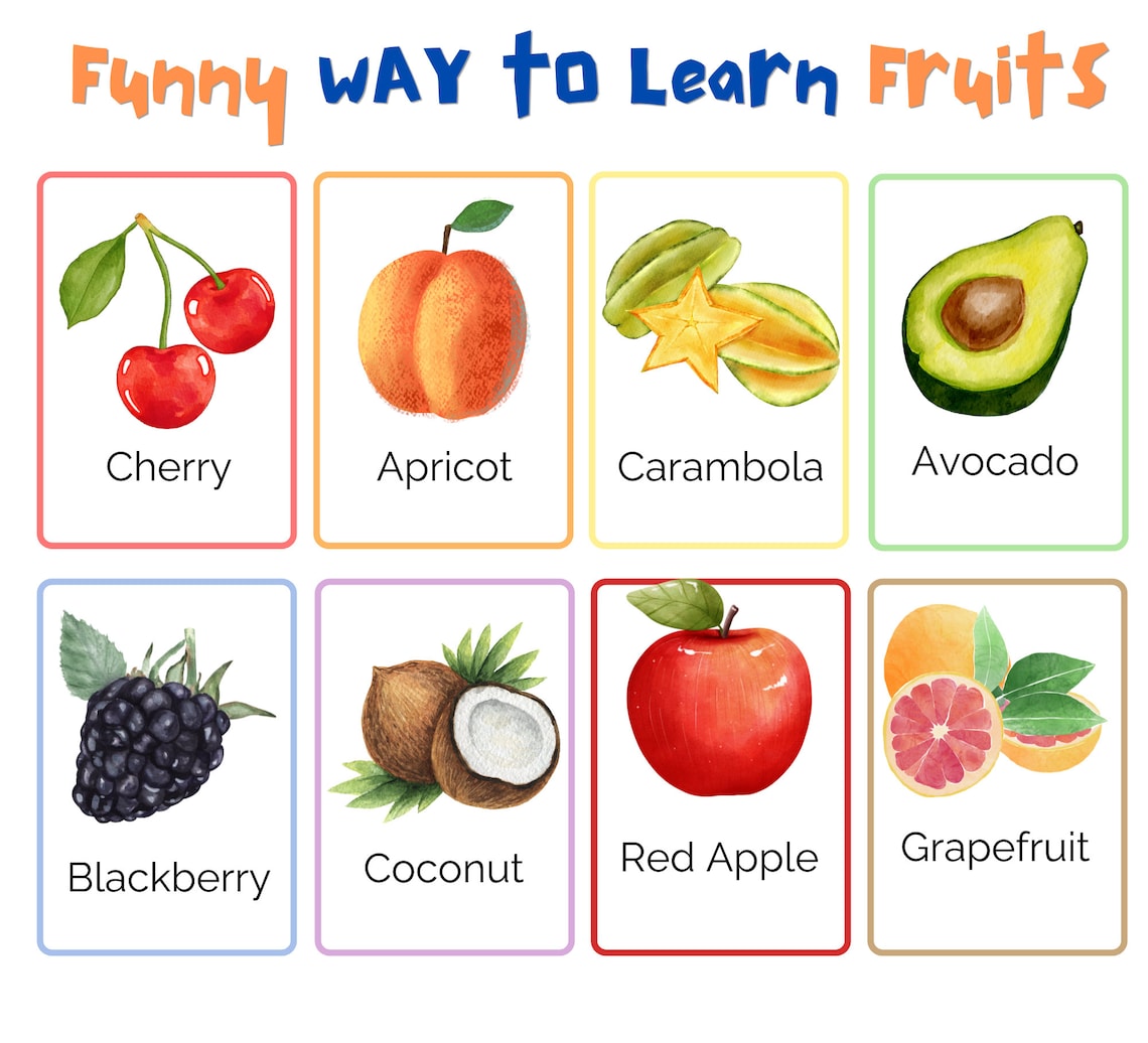 50 Fruits Cards, Fruits Flashcards, Printable Real Pictures Flashcards ...