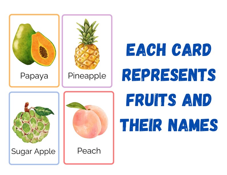 50 Fruits Cards, Fruits Flashcards, Printable Real Pictures Flashcards ...