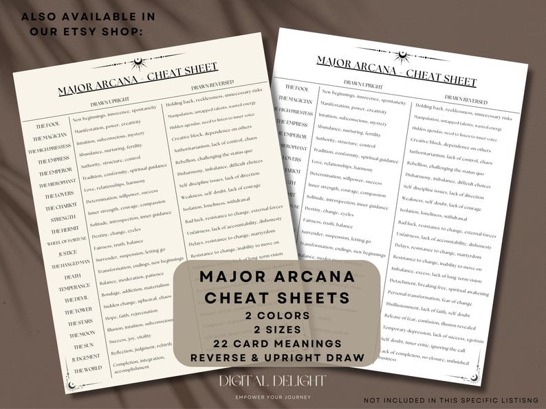 Minor Arcana Cheat Sheets, Upright and Reverse Meanings, Three Variants ...