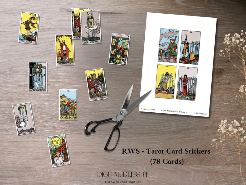 RWS Medium Tarot Card Stickers 78 Rider Waite Smith Tarot Cards A4 & US ...