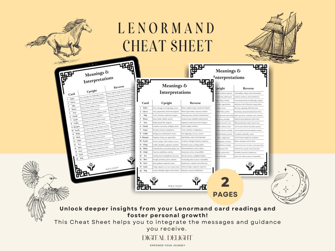 Lenormand Cheat Sheets: Upright & Reverse Meanings, Interpretations ...