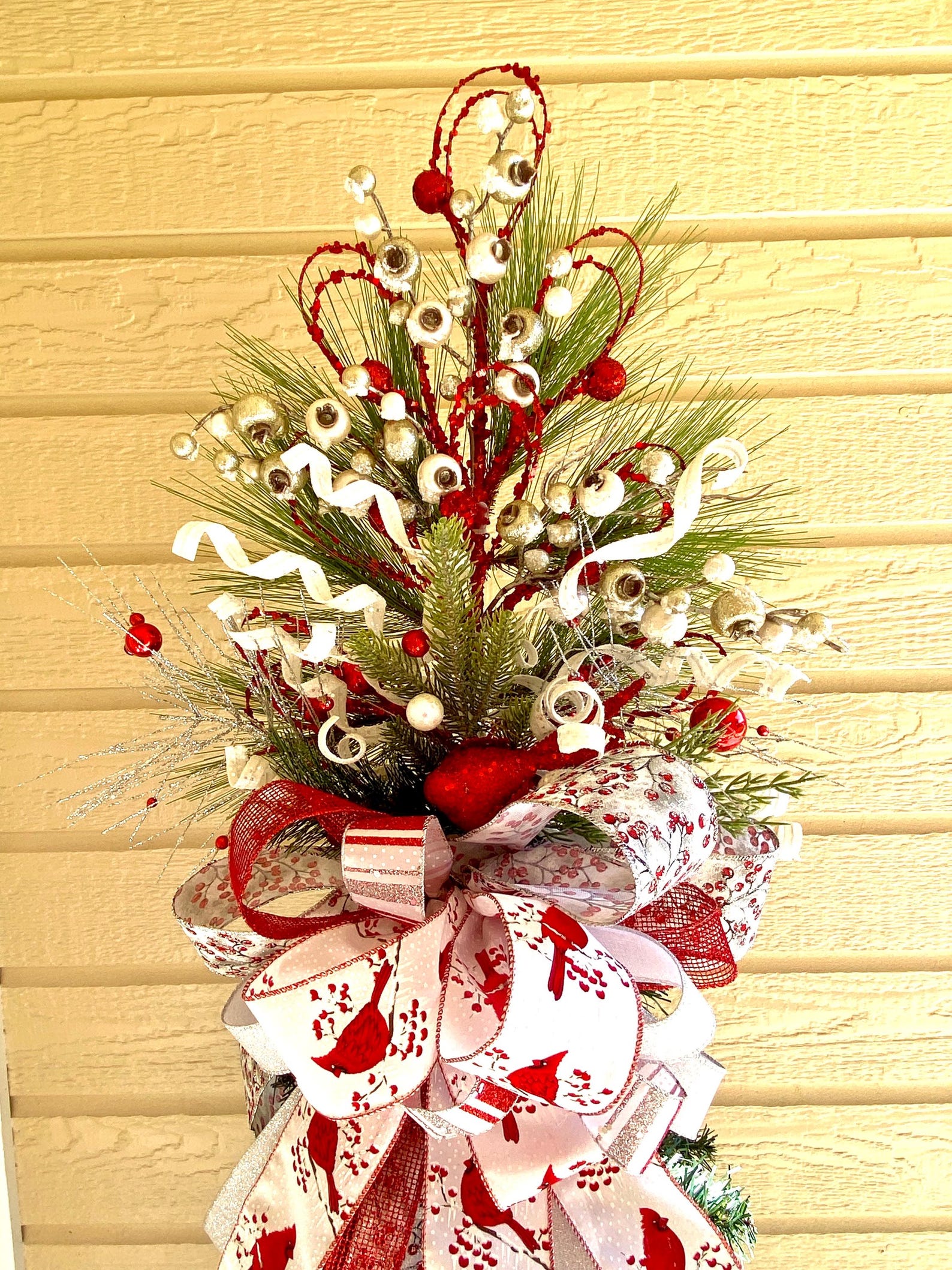 Cardinal Christmas Tree Topper, Elegant Tree Topper, Designer Ribbon ...