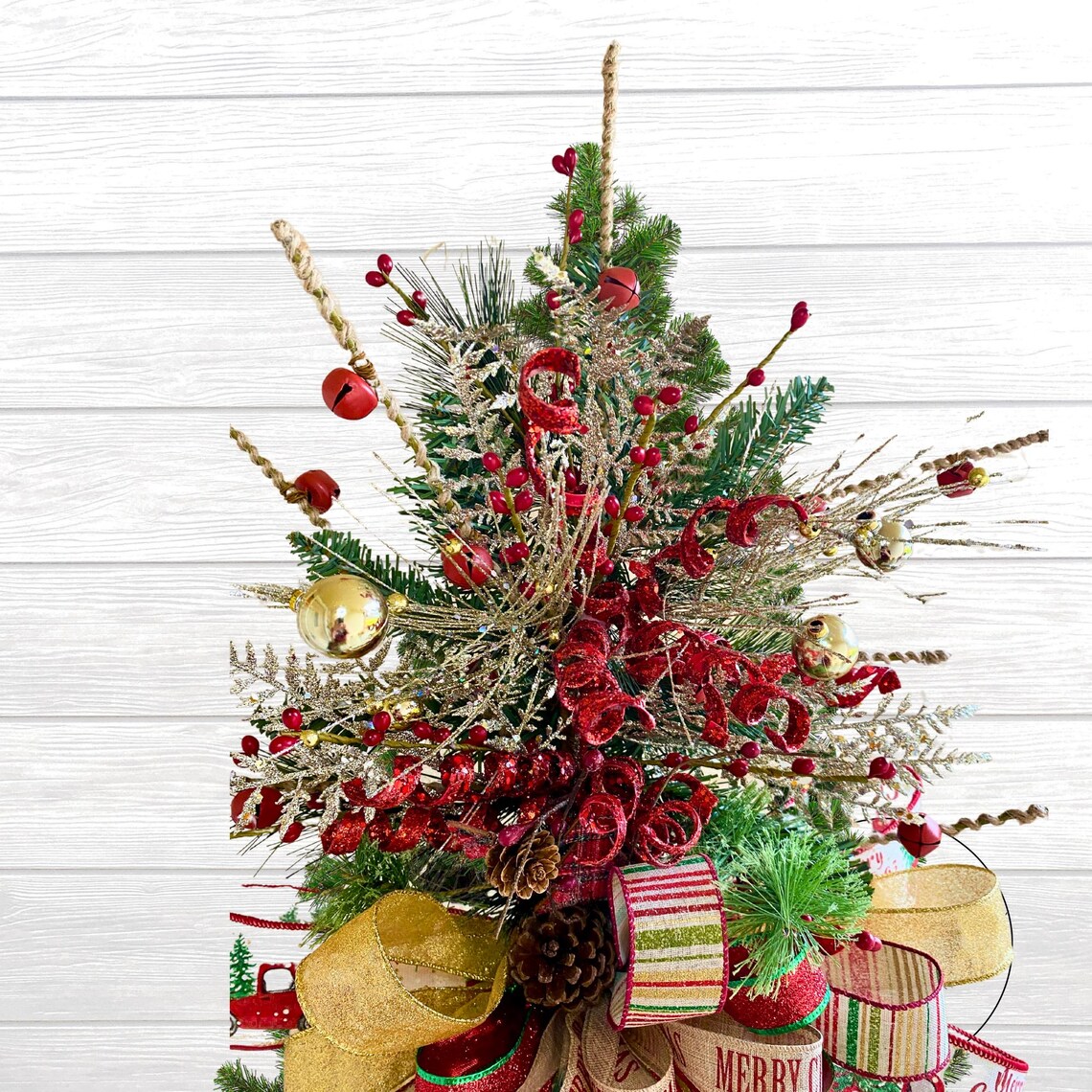 Red Truck Christmas Tree Topper, Elegant Tree Topper, Designer Ribbon ...