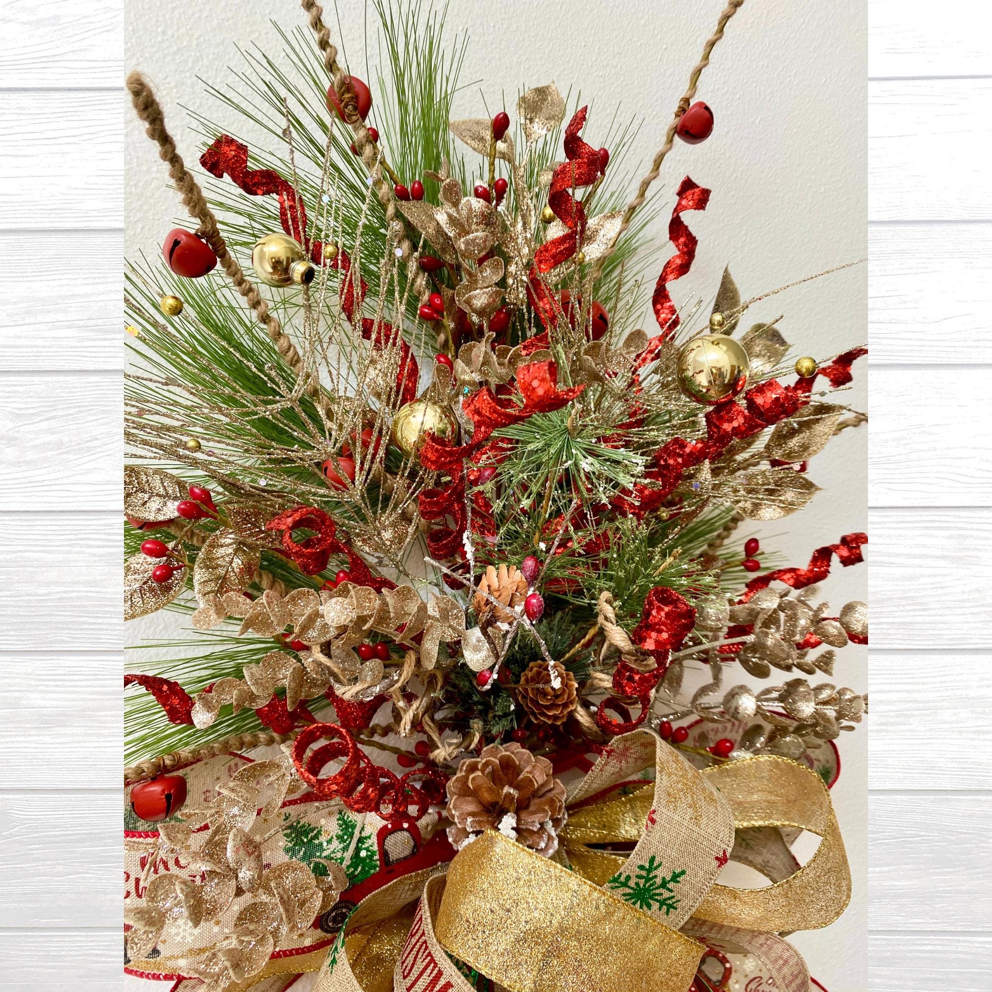 Red Truck Christmas Tree Topper, Elegant Tree Topper, Designer Ribbon ...