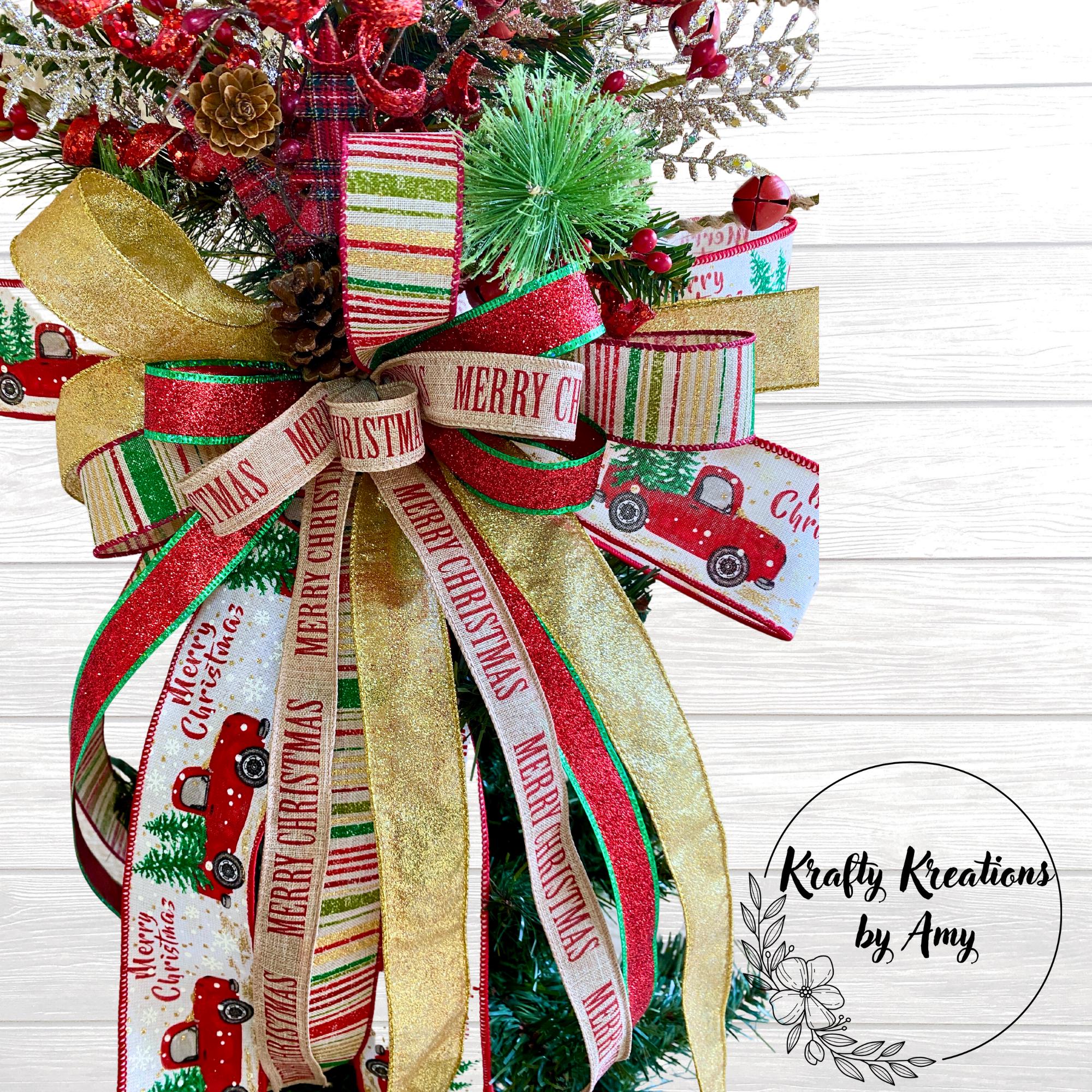Red Truck Christmas Tree Topper, Elegant Tree Topper, Designer Ribbon ...