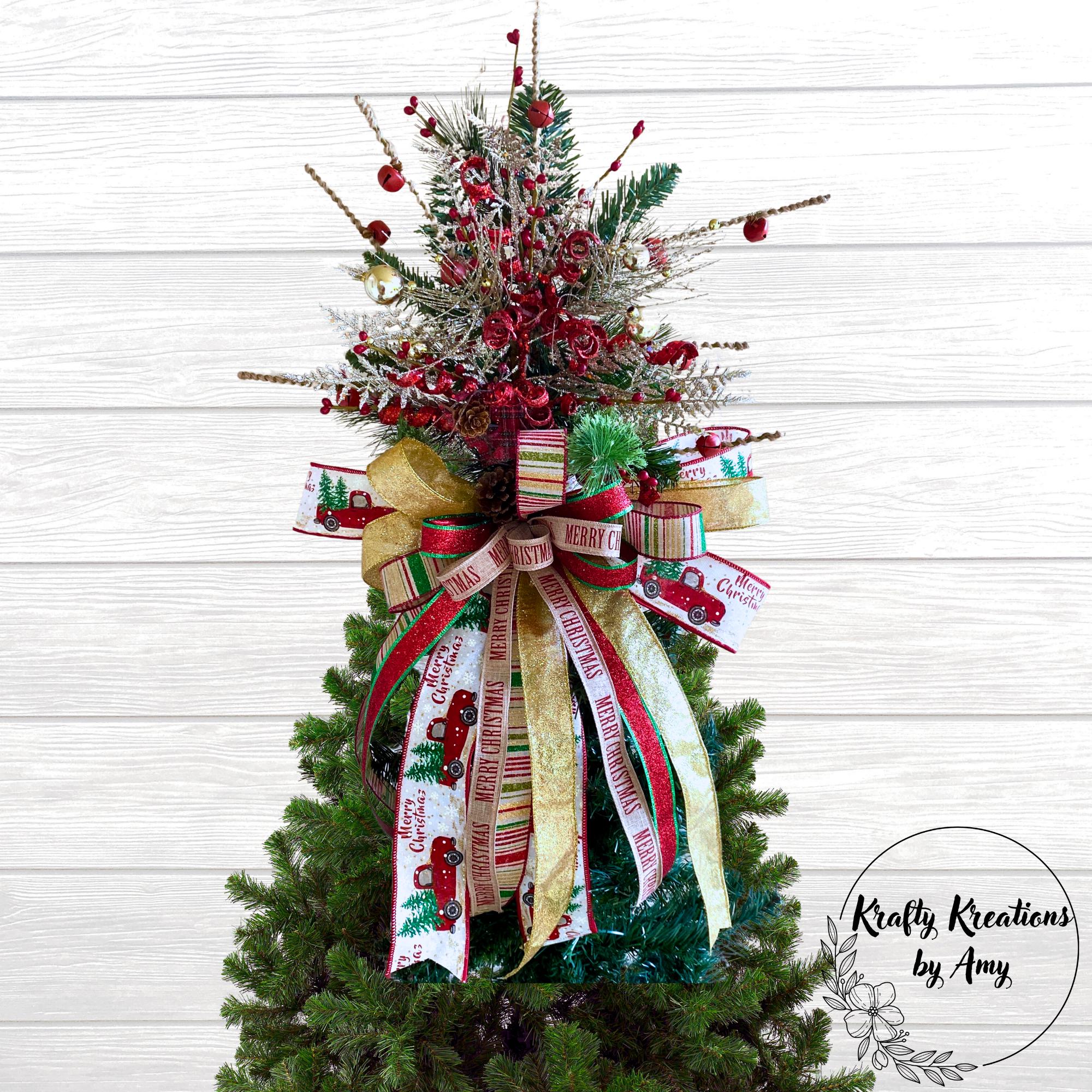 Red Truck Christmas Tree Topper, Elegant Tree Topper, Designer Ribbon ...
