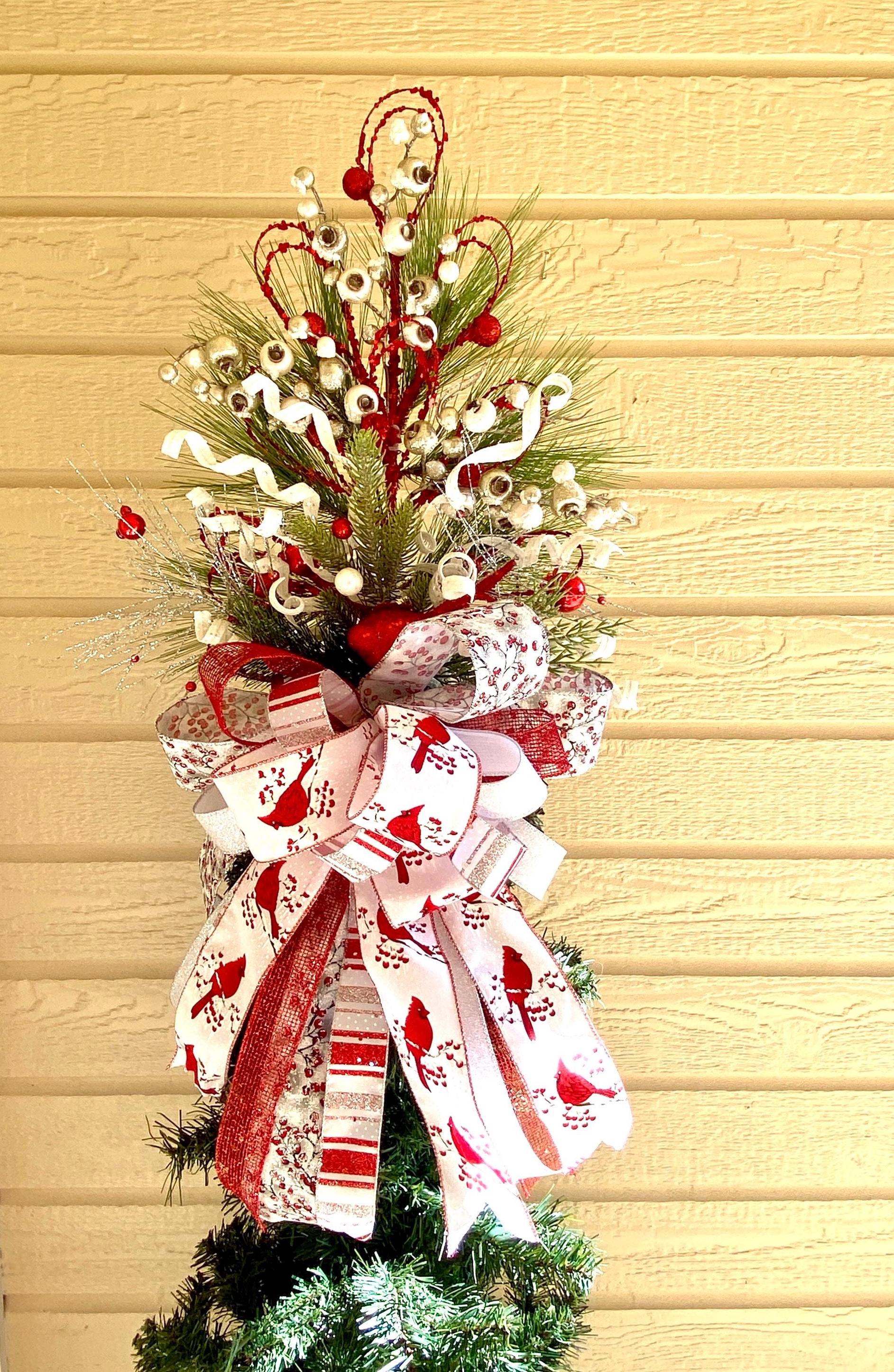 Cardinal Christmas Tree Topper, Elegant Tree Topper, Designer Ribbon ...