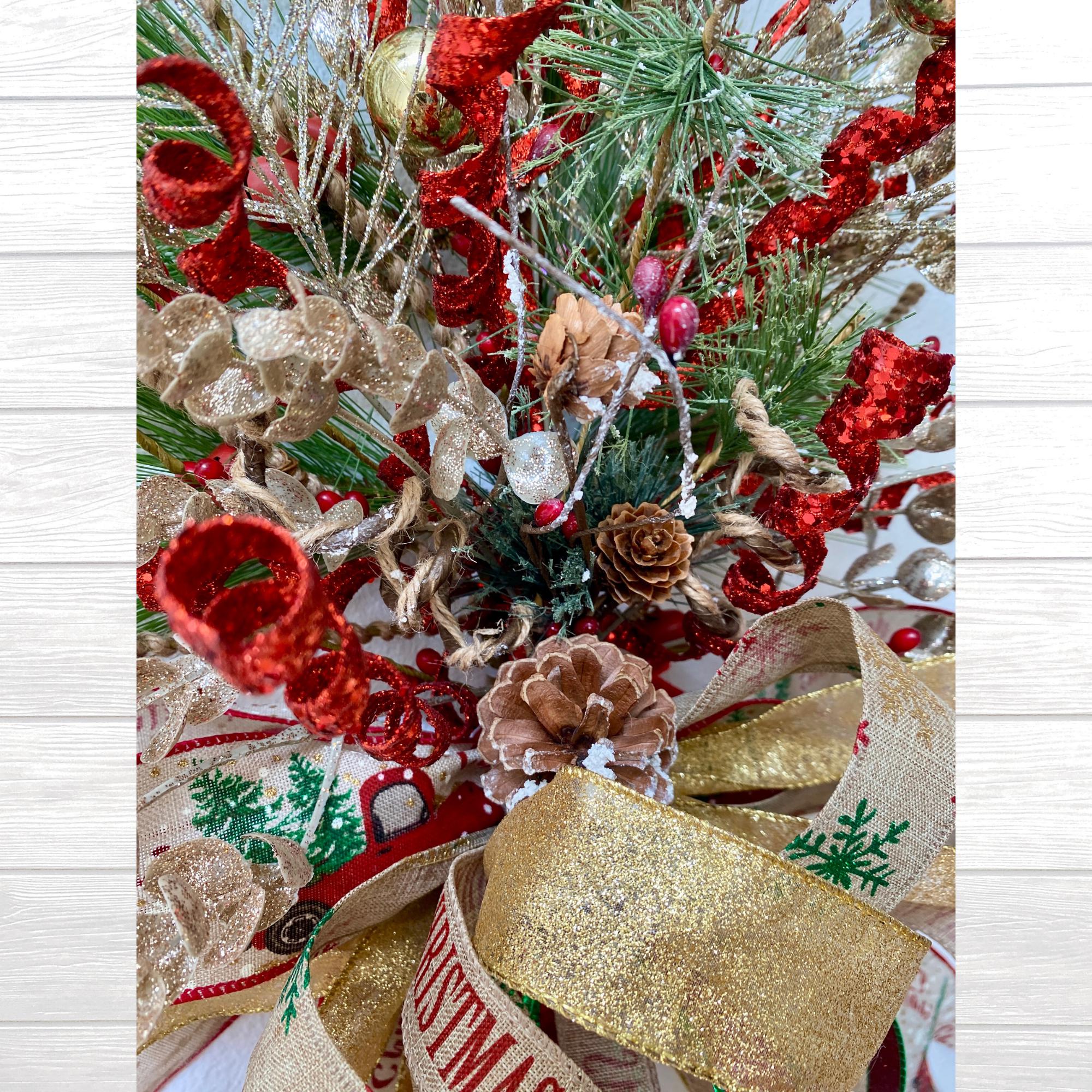 Red Truck Christmas Tree Topper, Elegant Tree Topper, Designer Ribbon ...