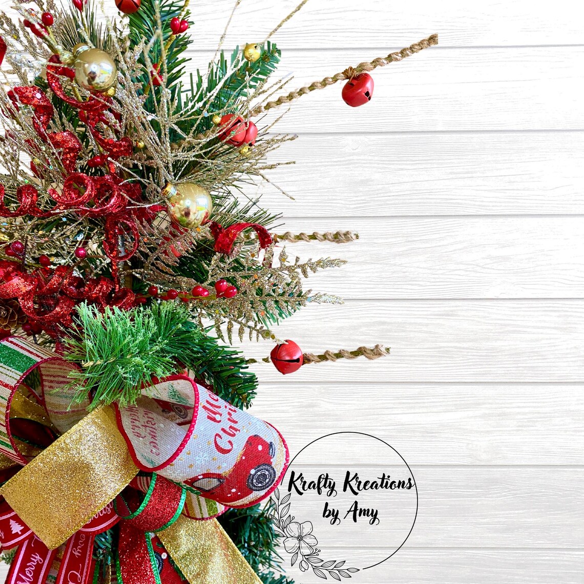 Red Truck Christmas Tree Topper, Elegant Tree Topper, Designer Ribbon ...