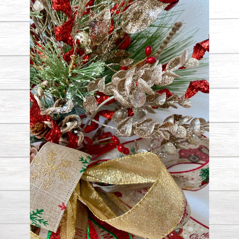 Red Truck Christmas Tree Topper, Elegant Tree Topper, Designer Ribbon ...