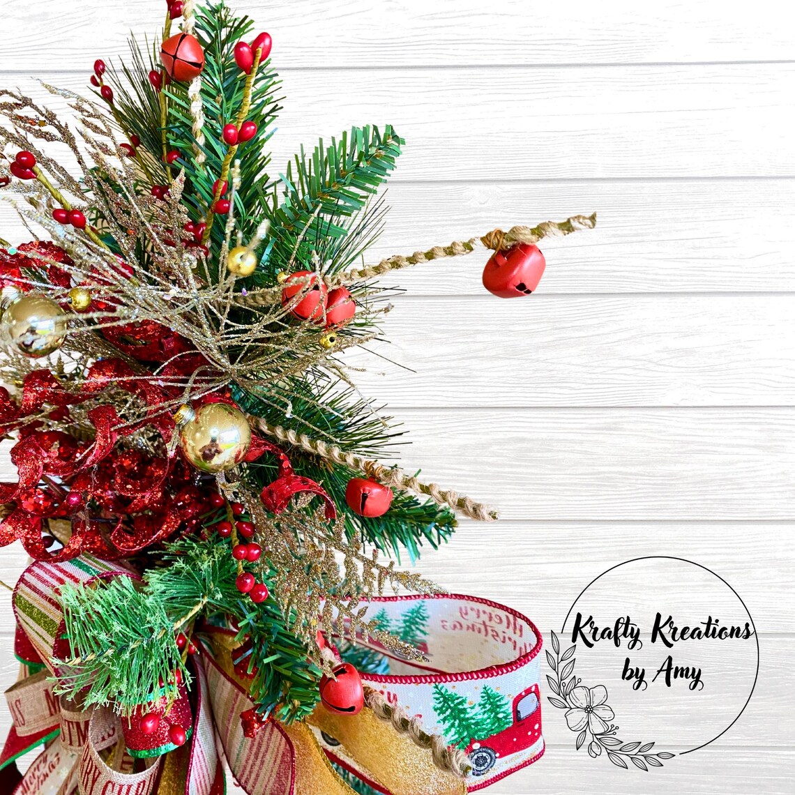 Red Truck Christmas Tree Topper, Elegant Tree Topper, Designer Ribbon ...