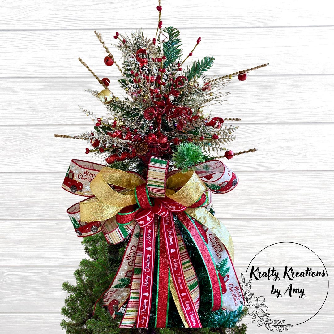 Red Truck Christmas Tree Topper, Elegant Tree Topper, Designer Ribbon ...